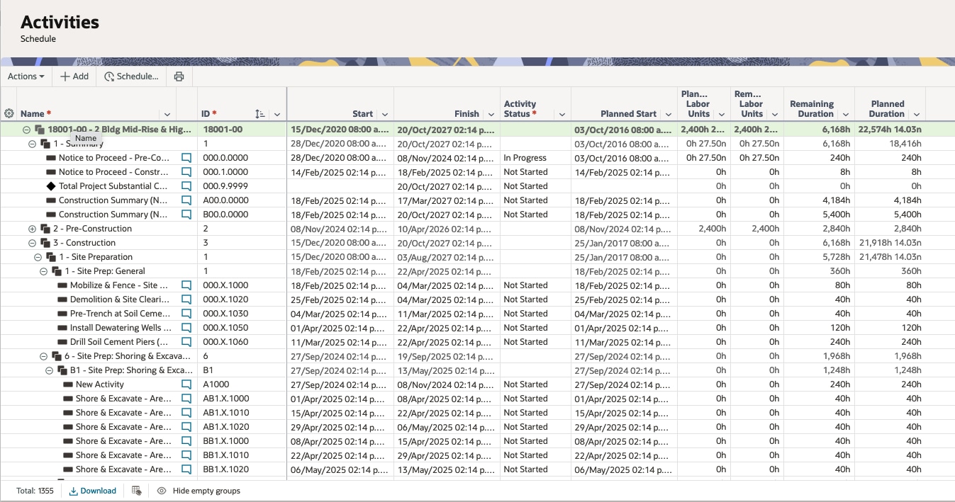 Creating your contract schedule in Oracle Primavera Cloud