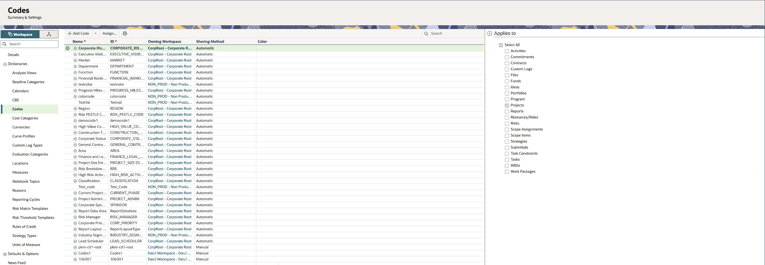 Oracle Primavera Cloud dictionaries