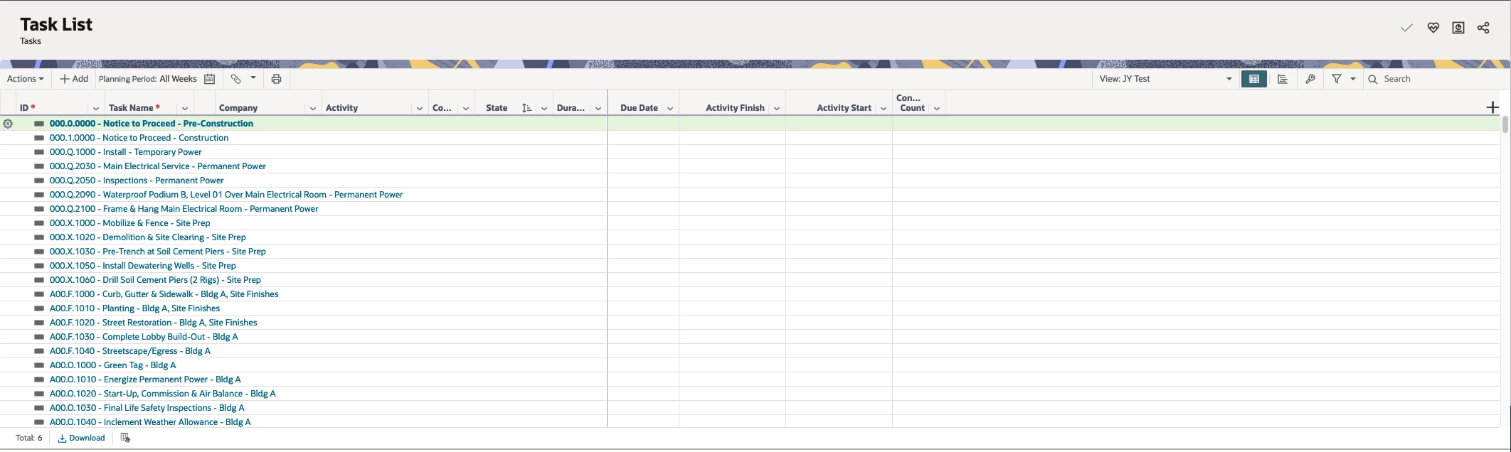 Task management in Oracle Primavera Cloud