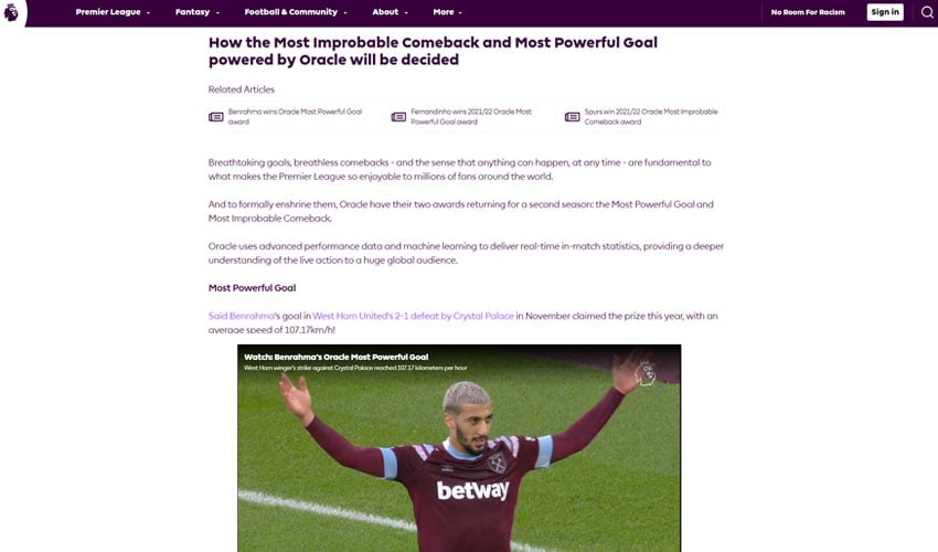 Premier League and Oracle Cloud