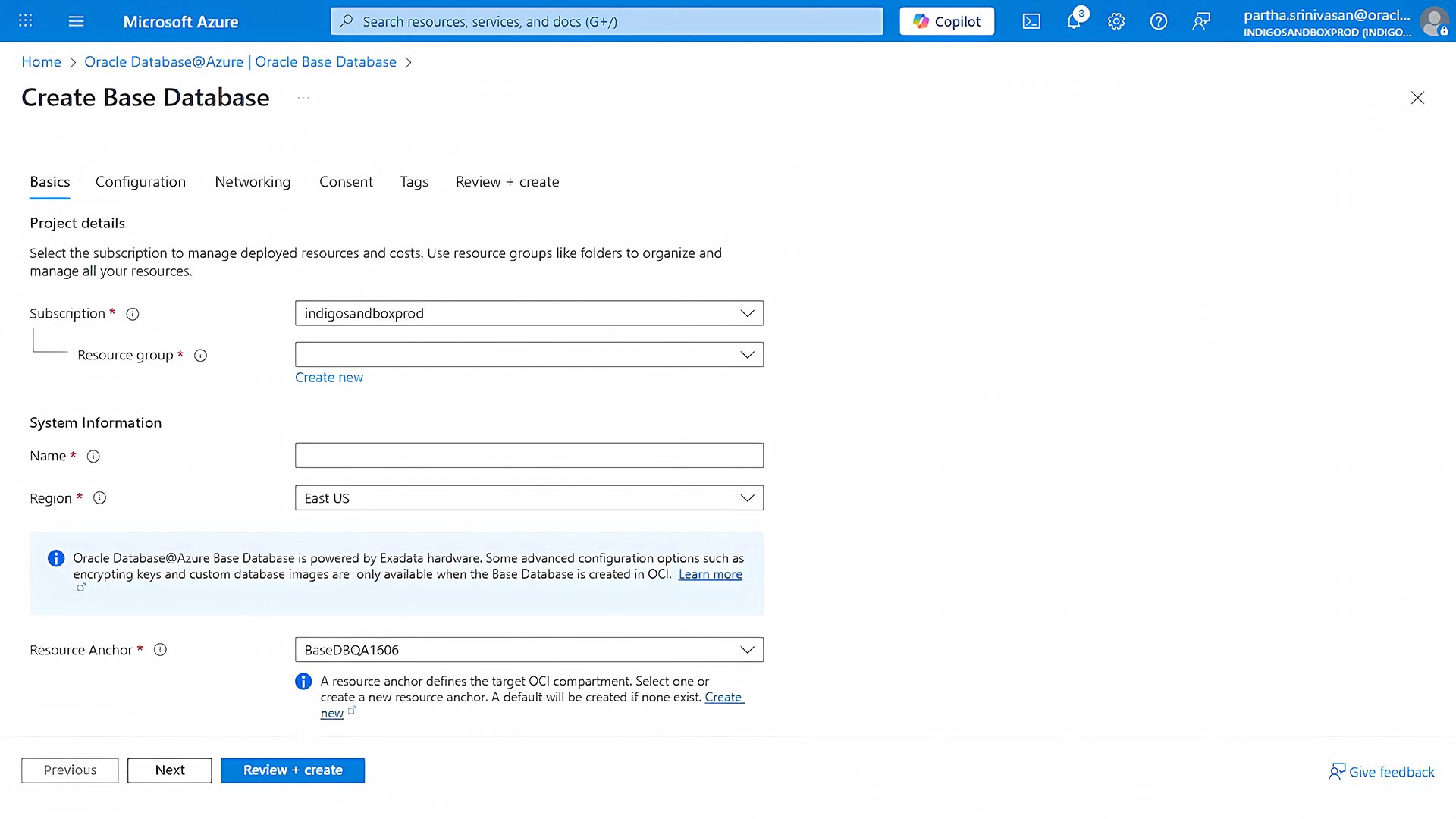 Database@Azure Services | Oracle
