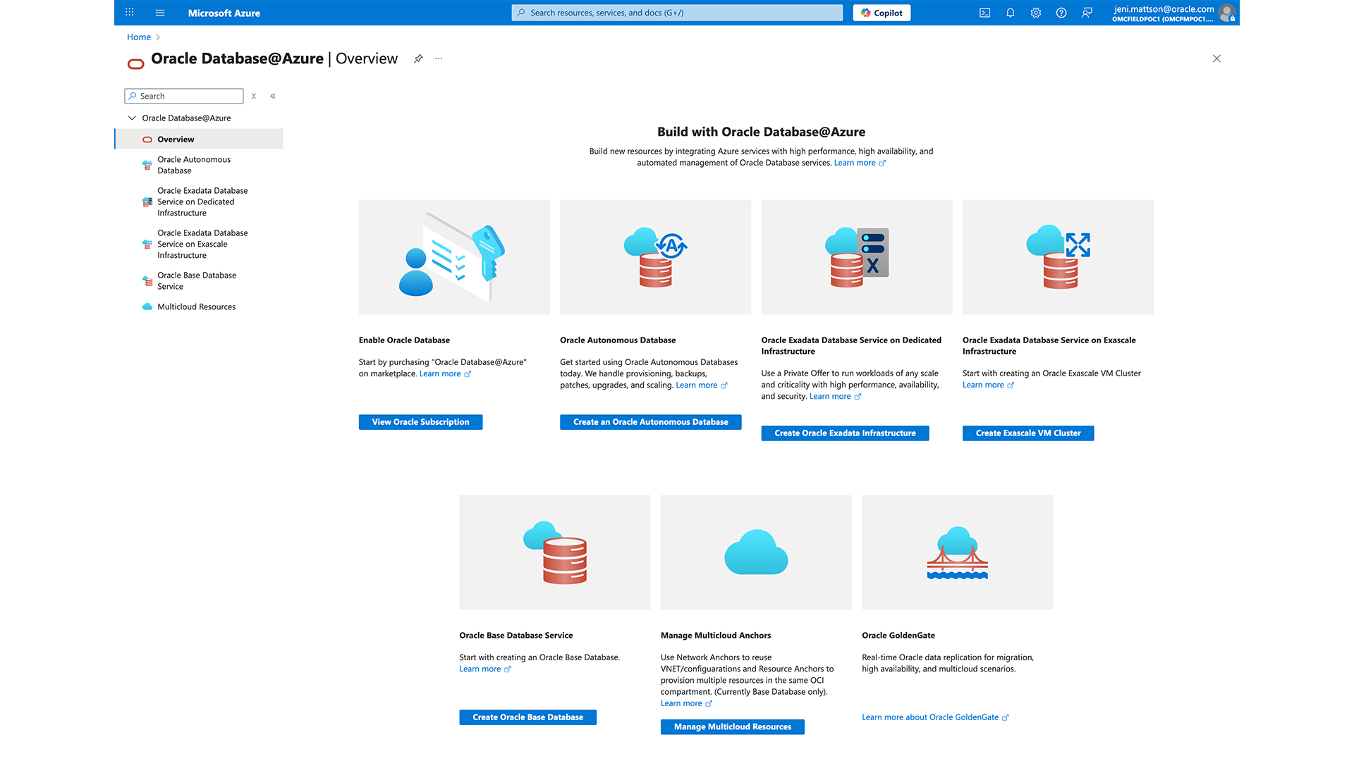 Database@Azure Services | Oracle
