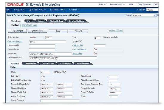 JD Edwards EnterpriseOne Conditioned-Based Maintenance | Oracle