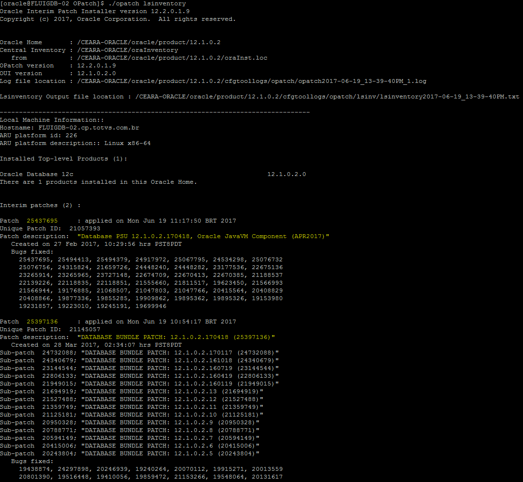 Aplicando o Oracle Database Bundle Patch (BP) e o Oracle JavaVM ...