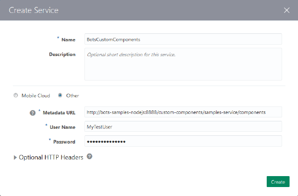 The Create Service dialog.