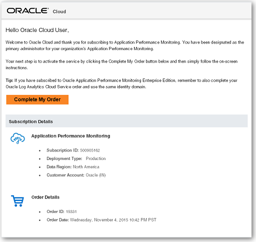 Oracle Application Performance Monitoring Cloud Service Subscription Overview