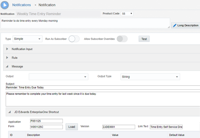 Creating and Subscribing to a Simple Notification with JD Edwards EnterpriseOne Notifications