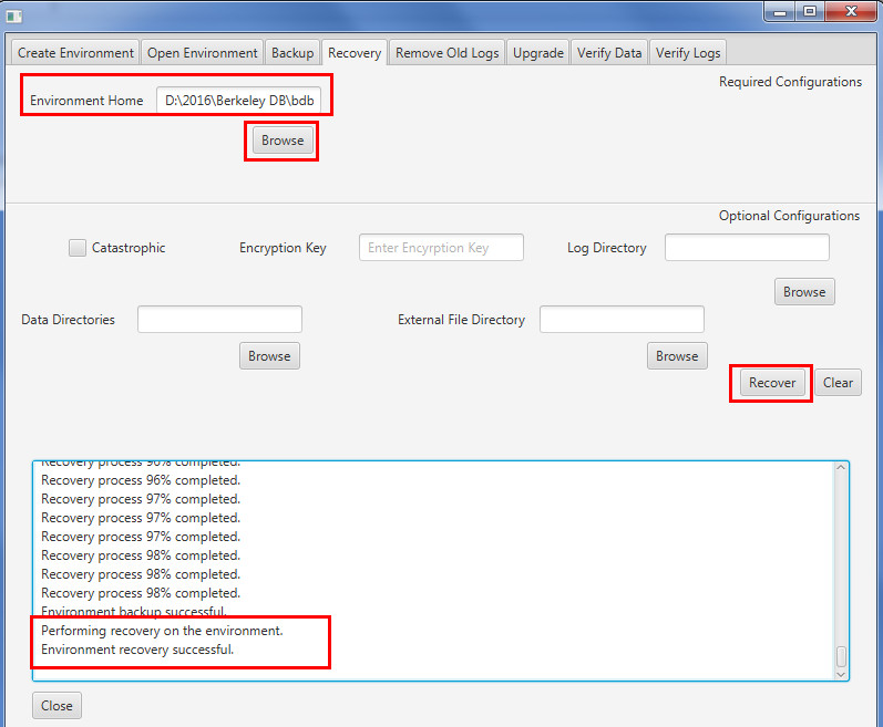 Performing Verification and Backup of a Transactional Environment in Berkeley DB