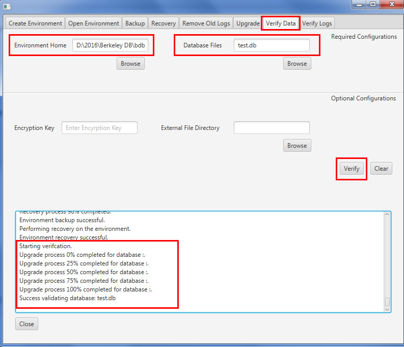 Performing Verification and Backup of a Transactional Environment in Berkeley DB