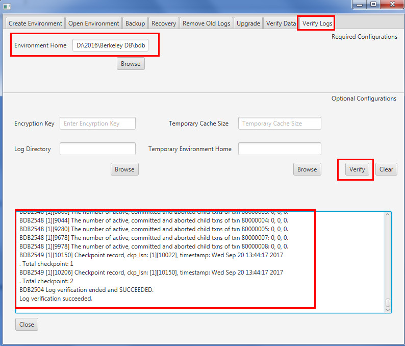 Performing Verification and Backup of a Transactional Environment in Berkeley DB