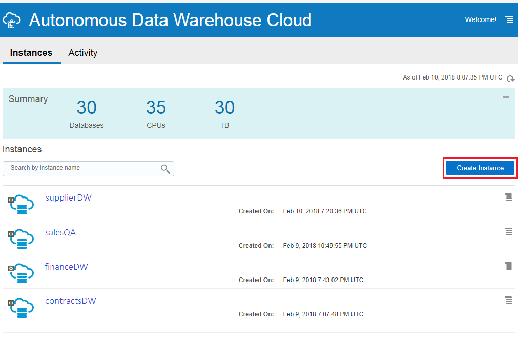 Provisioning Autonomous Data Warehouse Cloud