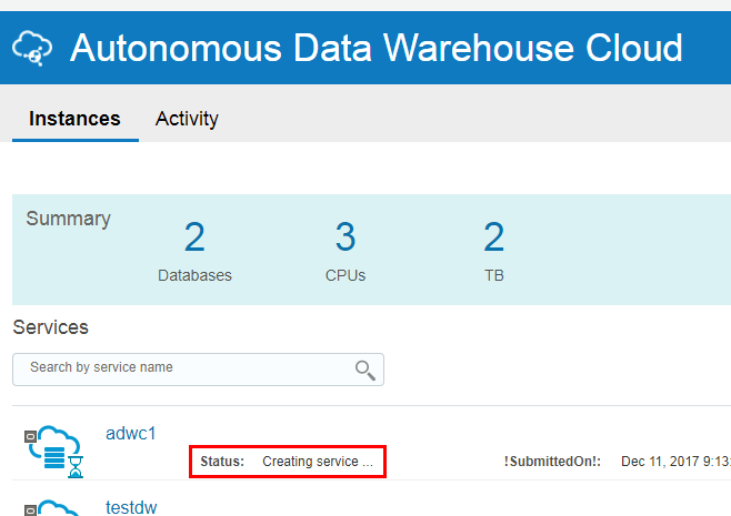 Provisioning Autonomous Data Warehouse Cloud