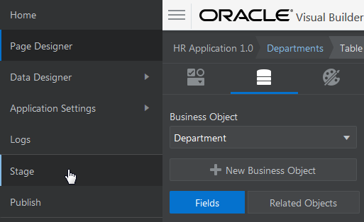 Staging and Publishing an Application in Oracle Visual Builder Cloud Service