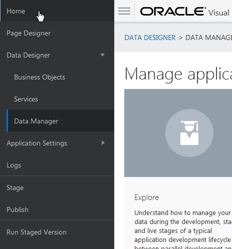Staging and Publishing an Application in Oracle Visual Builder Cloud Service