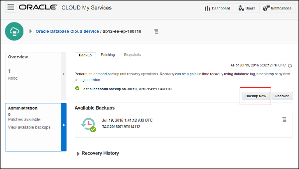 Backing Up And Restoring A Database Cloud Service Dbaas Instance