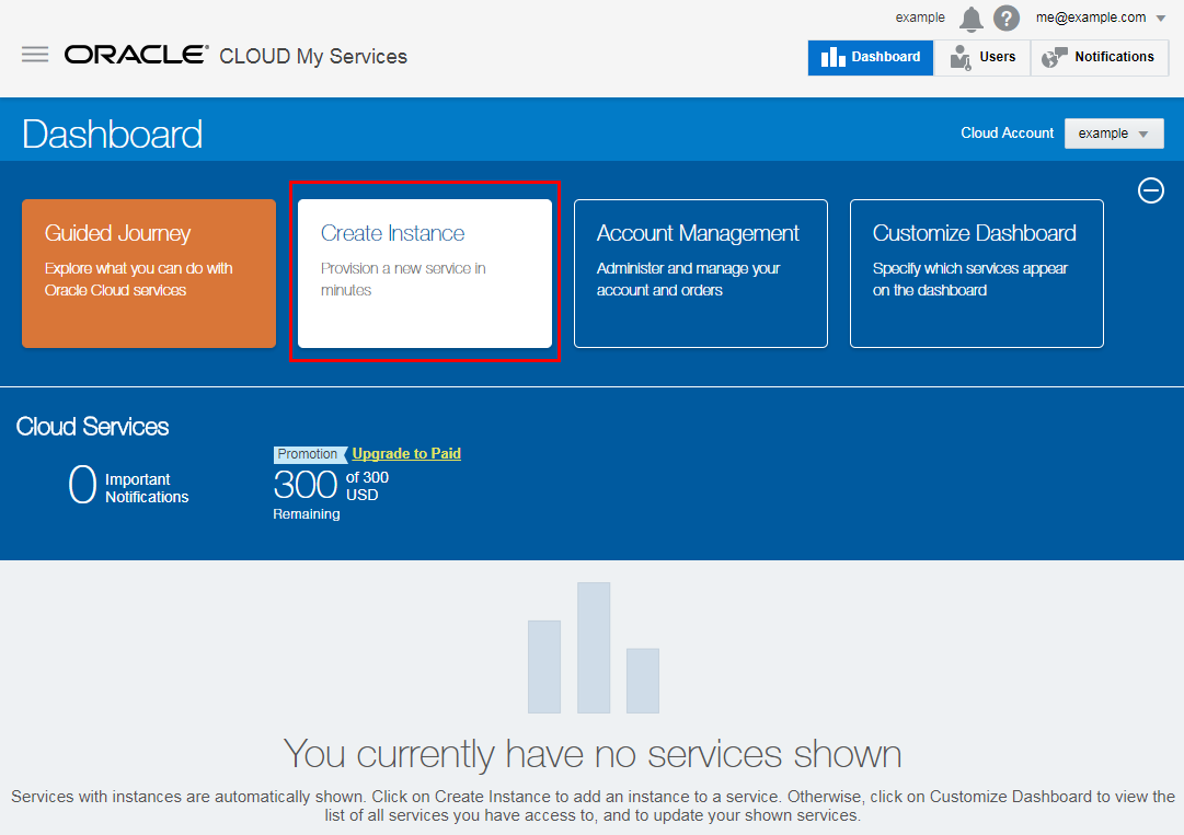 Creating a QuickStart Instance in Database Cloud Service