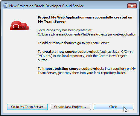 Using NetBeans IDE to Create an Oracle Developer Cloud Service Project
