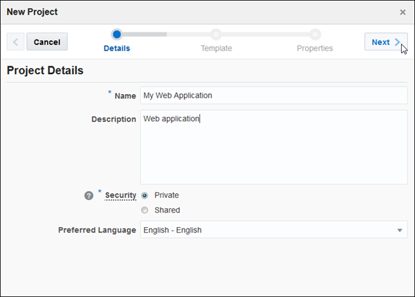Creating a Project from a Template and Deploying It to Oracle Application Container Cloud Service