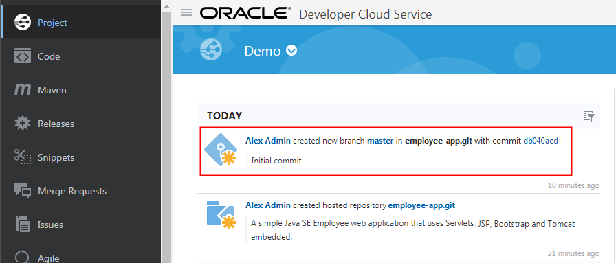 Create and Populate a Git Repository of Developer Cloud