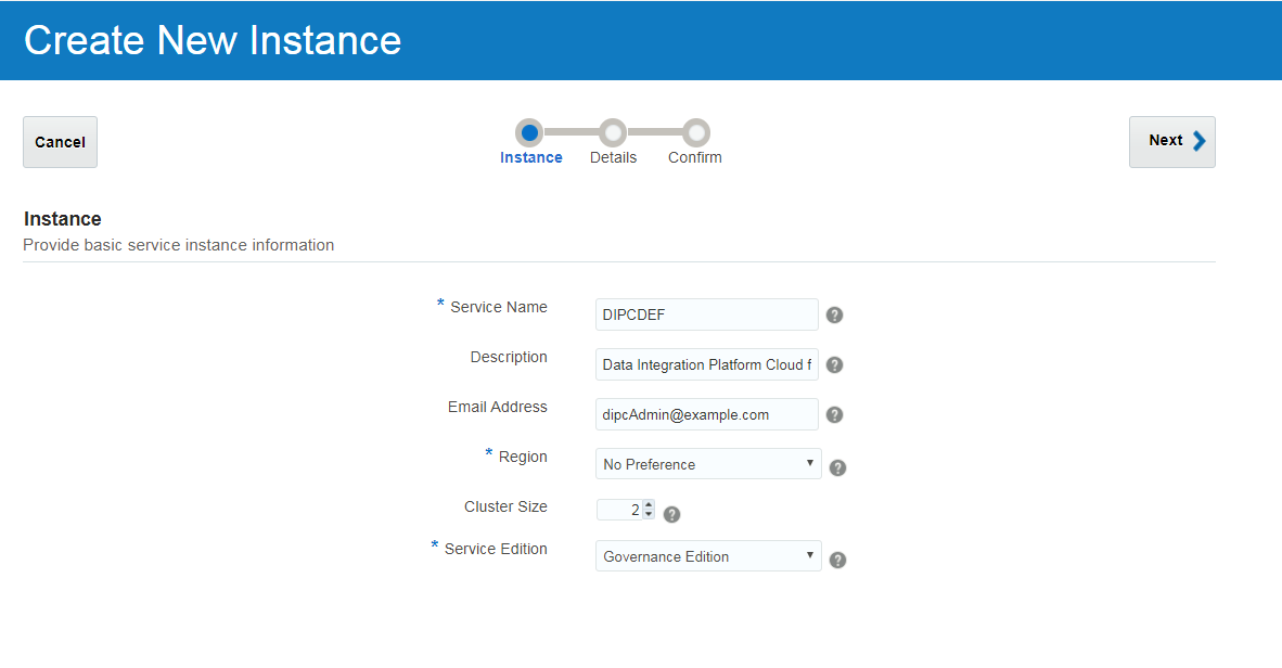 Create a Data Integration Platform Cloud Instance