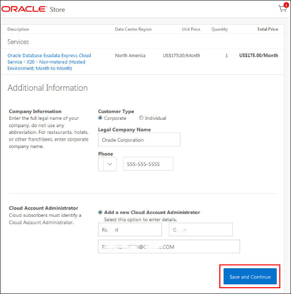 Signing Up for an Oracle Database Exadata Express Cloud Service