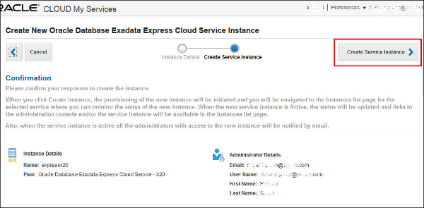 Signing Up for an Oracle Database Exadata Express Cloud Service