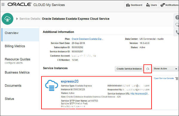 Signing Up for an Oracle Database Exadata Express Cloud Service
