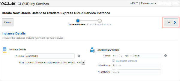 Signing Up for an Oracle Database Exadata Express Cloud Service