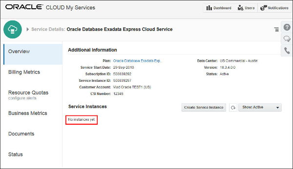 Signing Up for an Oracle Database Exadata Express Cloud Service