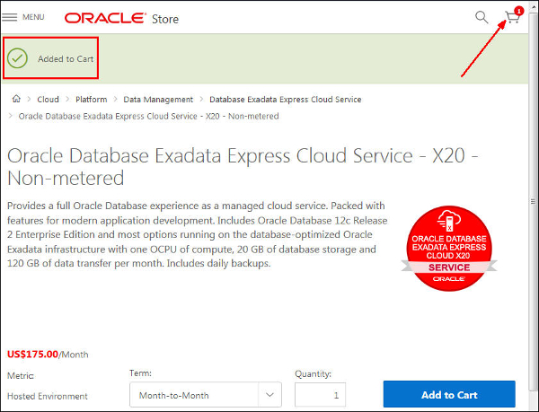 Signing Up for an Oracle Database Exadata Express Cloud Service