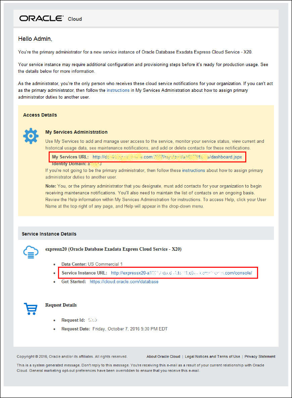 Signing Up For An Oracle Database Exadata Express Cloud Service