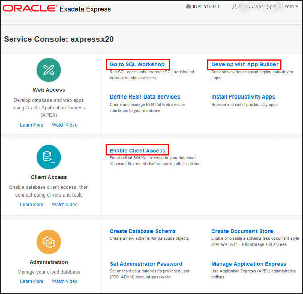 Signing Up for an Oracle Database Exadata Express Cloud Service