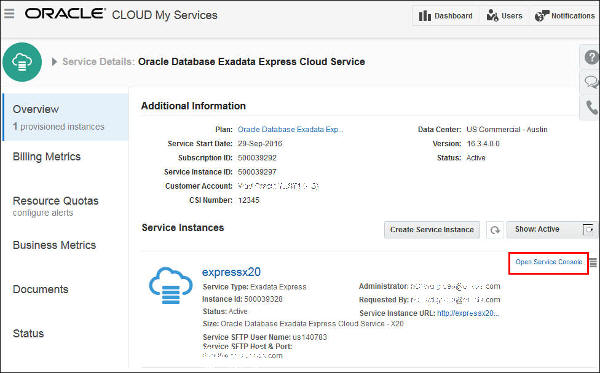 Signing Up for an Oracle Database Exadata Express Cloud Service