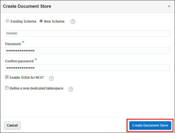 Working with JSON Data in Exadata Express Document Stores