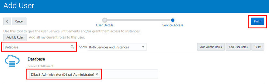Creating a Database Cloud Service Administrator in My Services
