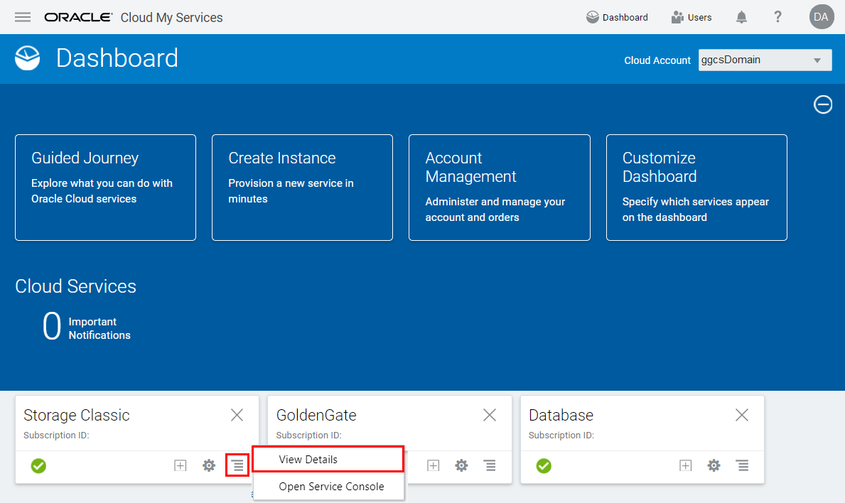 Create a GoldenGate Cloud Instance on OCI Classic