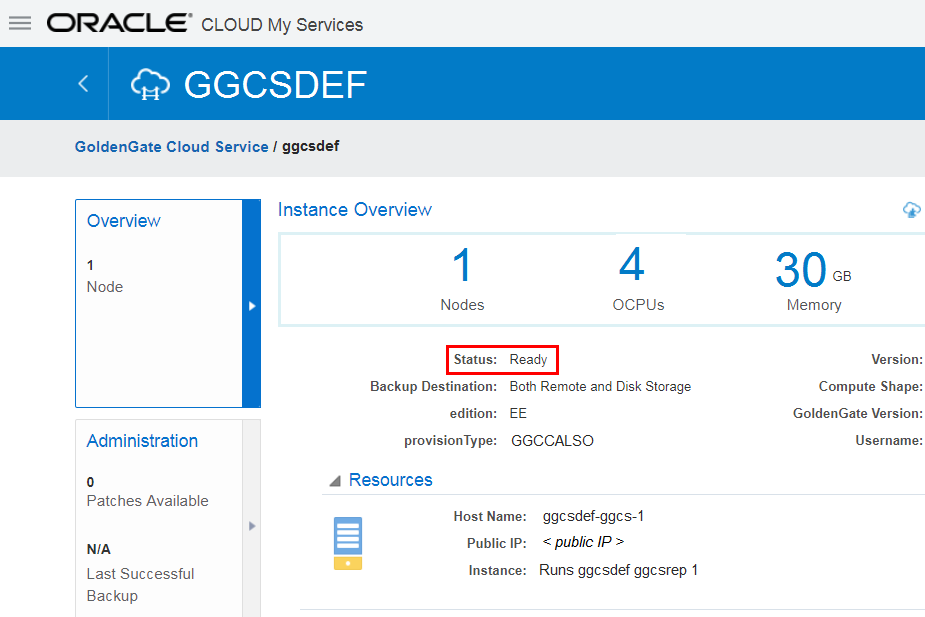 Create a GoldenGate Cloud Instance on OCI Classic