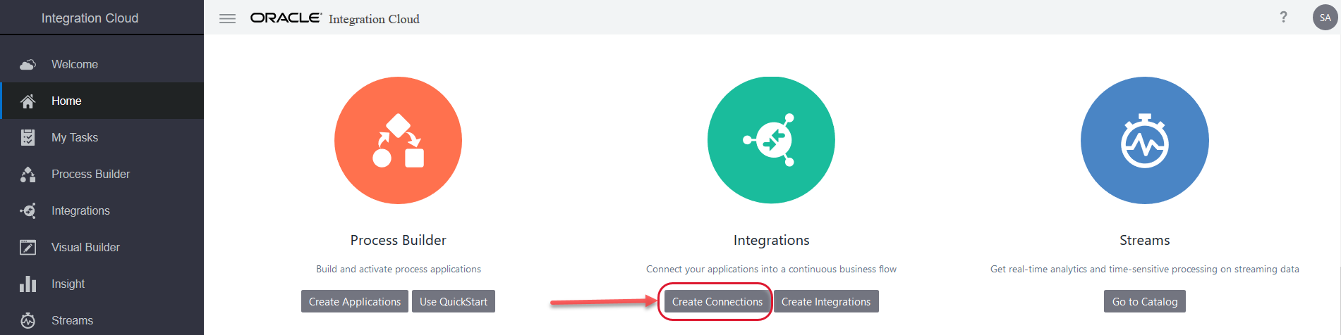 Creating Connections in Oracle Integration Cloud