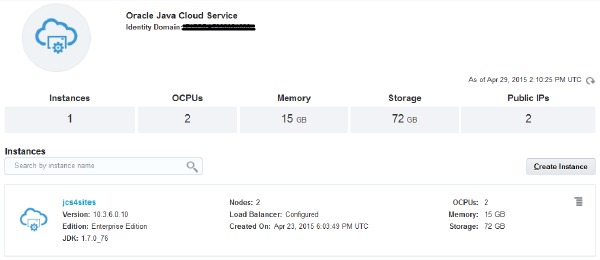 Provisioning Oracle WebCenter Sites on Oracle Java Cloud Service