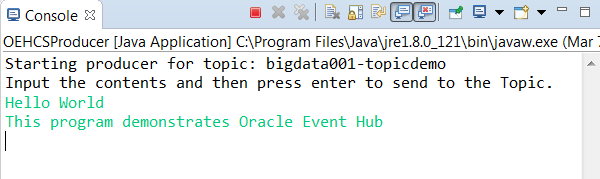 Working with Topics using Apache Kafka Native APIs in Oracle Event Hub Cloud Service
