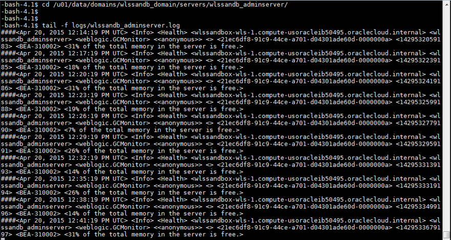 Checking Log Files for a JCS Instance