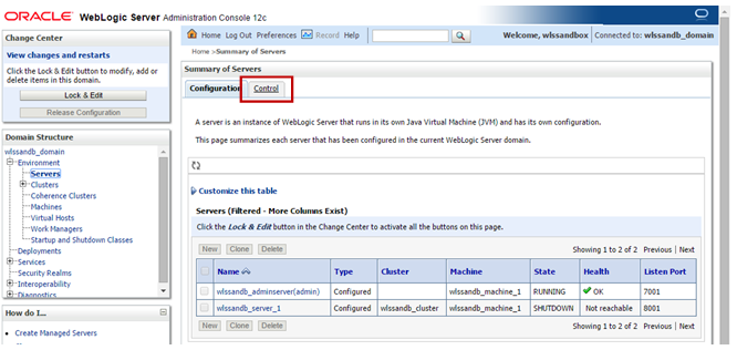 Restarting WebLogic Servers in an Oracle Java Cloud Service Instance