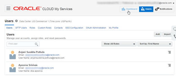 Managing Oracle Cloud Users and Roles Using My Services