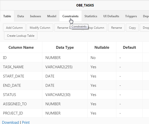 Manipulating Database Objects Using Oracle Application Express 5.0