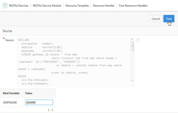 Reviewing Sample RESTful web service in Your Database Cloud Service