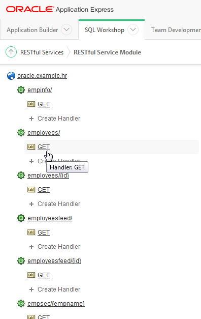 Reviewing Sample RESTful web service in Your Database Cloud Service