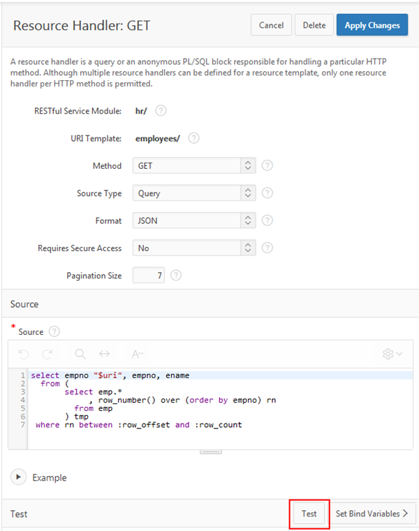 Reviewing Sample RESTful web service in Your Database Cloud Service