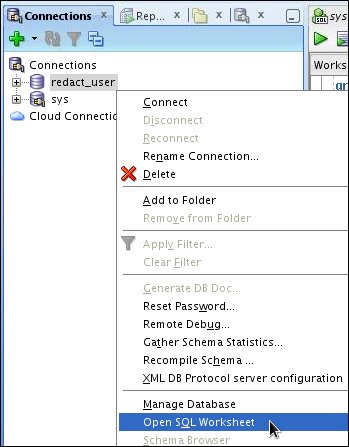 Managing Database Redaction Using Oracle SQL Developer