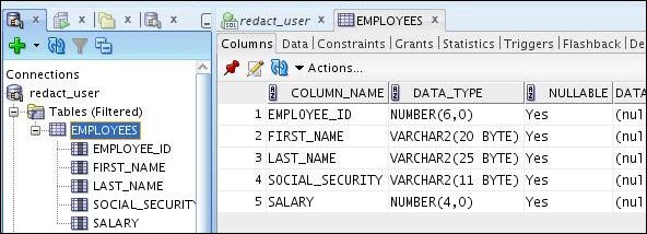 Managing Database Redaction Using Oracle SQL Developer