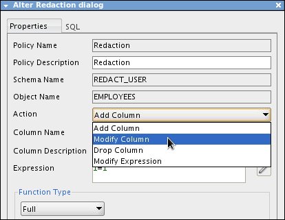 Managing Database Redaction Using Oracle SQL Developer